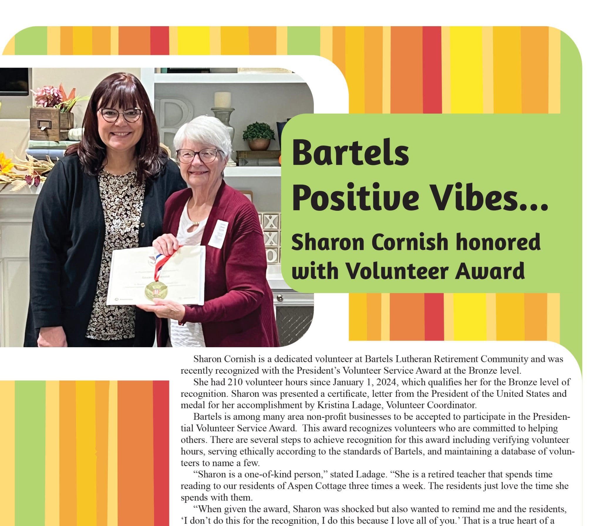 Positive Vibes: Sharon Cornish honored with Volunteer Service Award ...